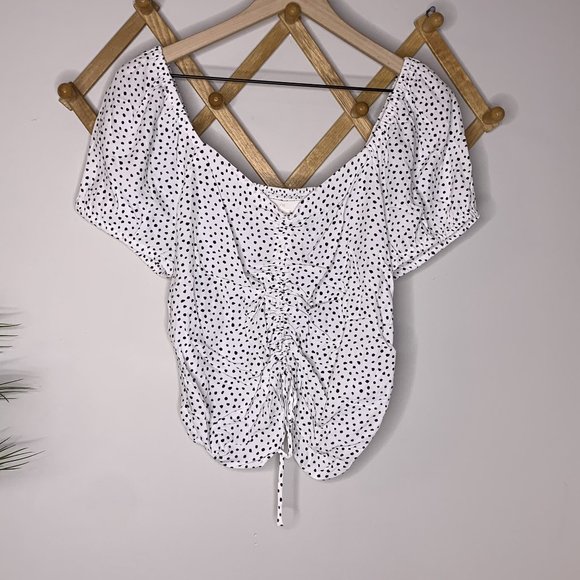 H&M | Tops | Hm White And Black Polka Dot Front Cinch Crop Blouse Large ...